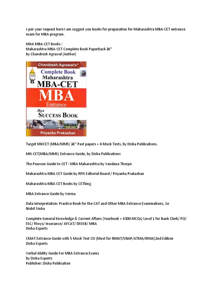 MBA CET Preparation Book Recommendations | PDF