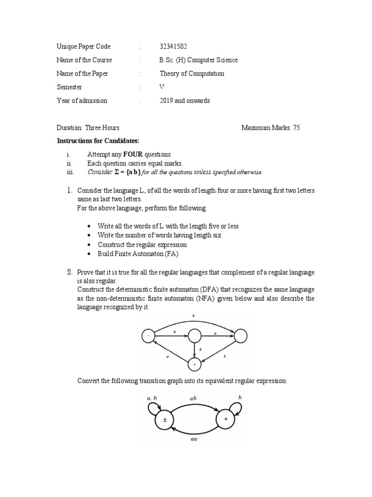 TOC QUESTION PAPER DU 3rd YEAR | PDF | Computer Science | Syntax