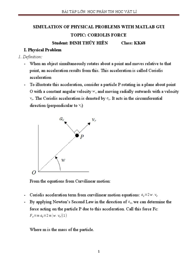 Simulation Of Physical Problems With Matlab Gui Topic: Coriolis Force ...