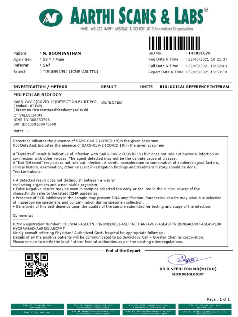 Positive COVID-19 Test Result and Clinical Guidance for Patient N ...