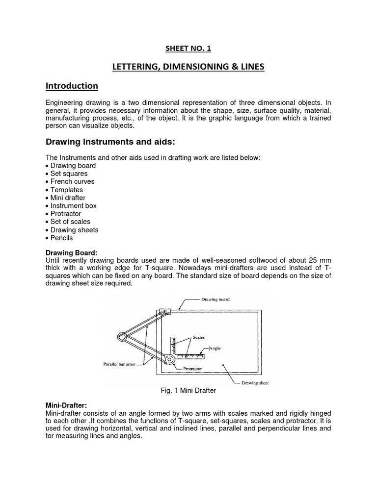 Sheet No. 1 (Lettering Dimensioning & Lines) | PDF | Drawing