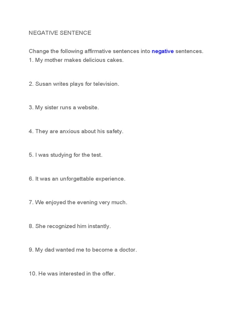 Negative Sentence | PDF