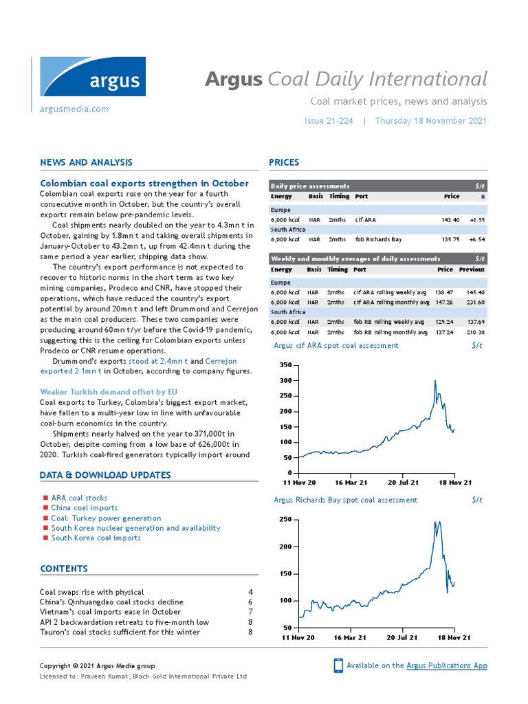 Argus: Coal Daily International | PDF | Coal | World Energy Consumption
