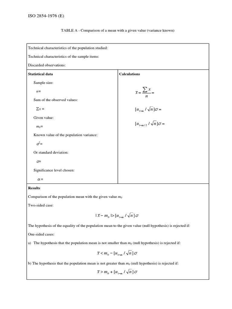 ISO 2854-1976 (E) : Statistical Data Calculations | PDF | Statistical ...