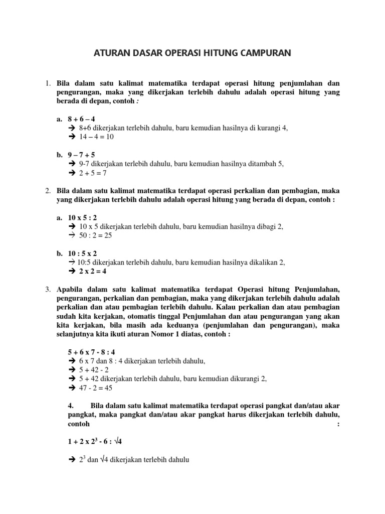 Aturan Dasar Operasi Hitung Campuran | PDF