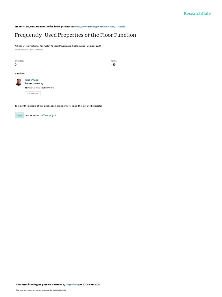 Frequently-Used Properties of The Floor Function: International Journal ...