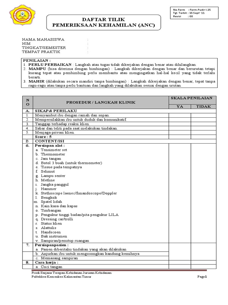 Daftar Tilik ANC | PDF | Kesehatan Holistik
