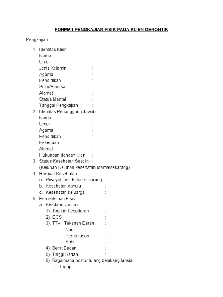 Format Pengkajian Fisik Pada Klien Gerontik | PDF