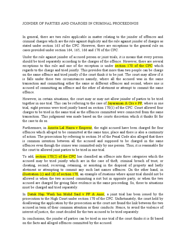Joinder of Parties in Criminal Trials | PDF | Crimes | Crime & Violence