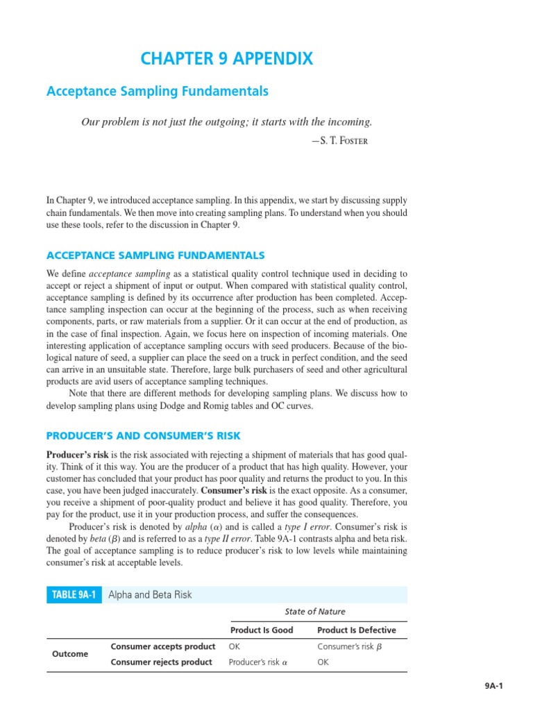 Chapter 9 Appendix: Acceptance Sampling Fundamentals | PDF | Sampling ...