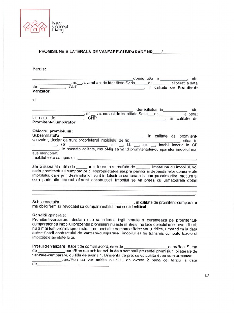 Promisiune Bilaterala de Vanzare - Cumparare | PDF