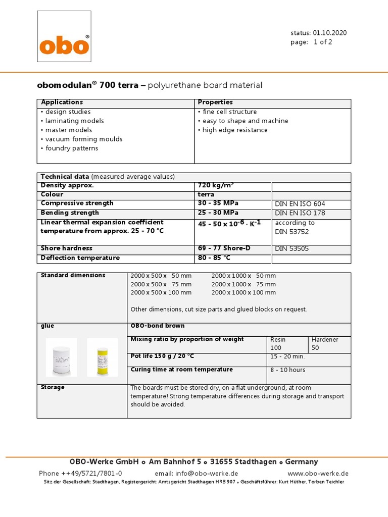 Obomodulan 700 Terra - Polyurethane Board Material: Obo-Werke GMBH Am ...