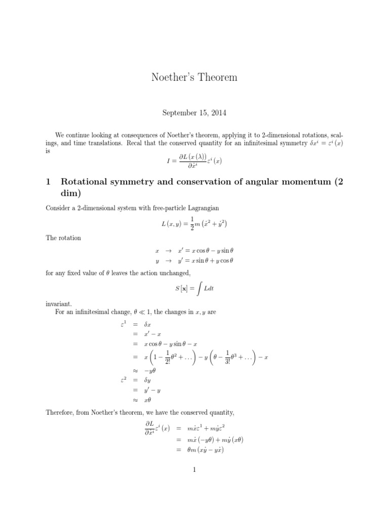CMNoether Theorem Continued | PDF | Noether's Theorem | Lagrangian ...