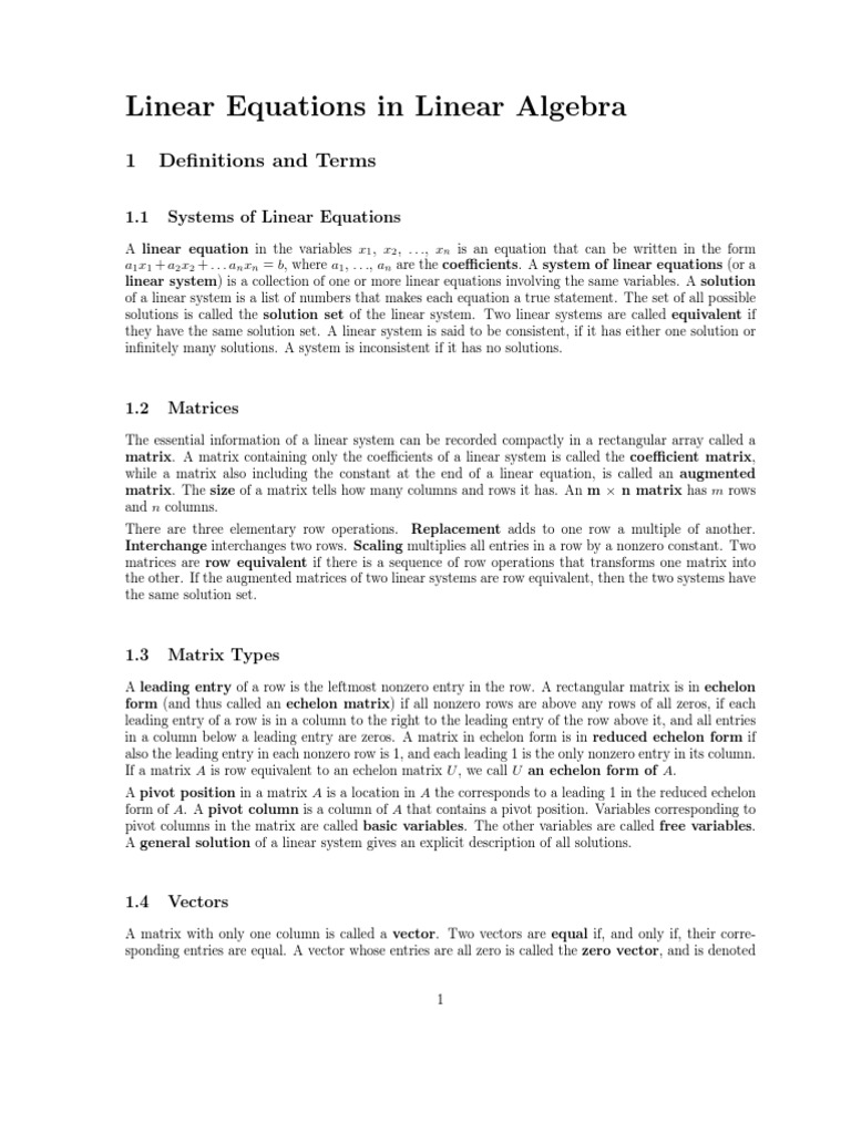 Understanding Linear Equations and Matrices | PDF | System Of Linear ...