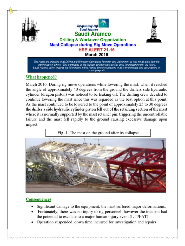 HSE Alert 21-16 Mast Collapse During Rig Move Operations | PDF