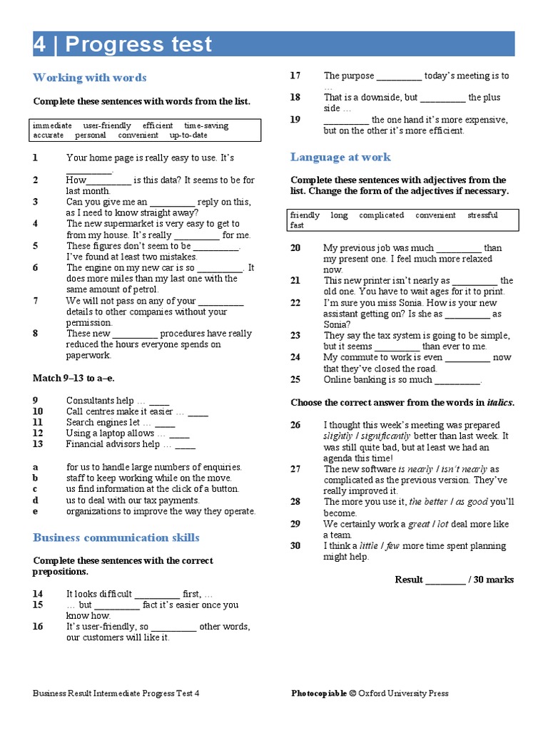 4 - Progress Test: Working With Words | PDF | Communication