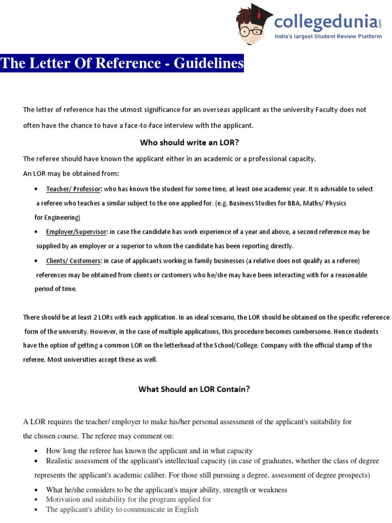 LOR Instructions | PDF | Academic Degree | Teachers