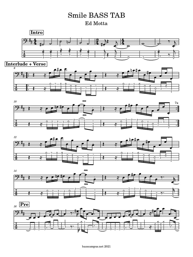 Ed Motta - Smile Bass Tab | PDF