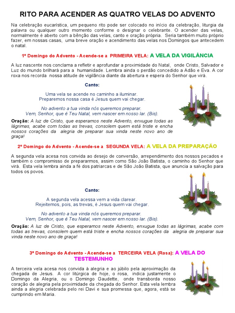 Rito para Acender As Quatro Velas Do Advento | Download grátis PDF | Advento | Comportamento e ...