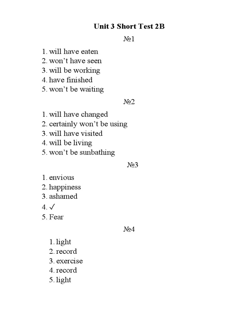 Unit 3 Short Test 2B | PDF
