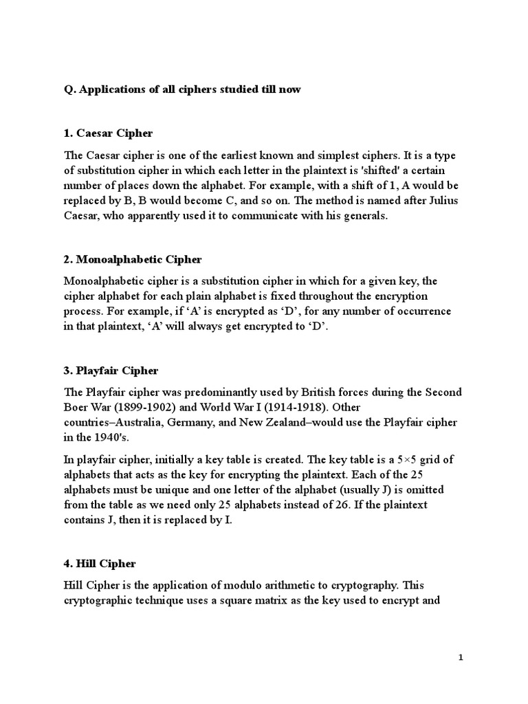 Q. Applications of All Ciphers Studied Till Now | PDF | Cipher ...
