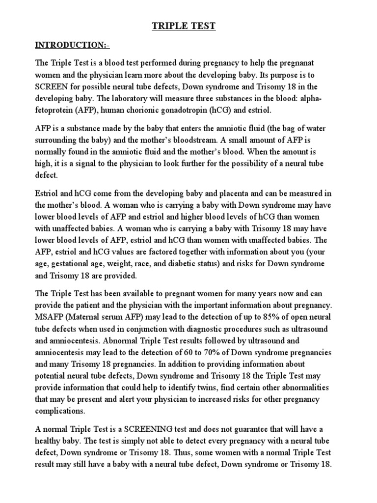 Triple Test Investigation | PDF | Pregnancy | Down Syndrome