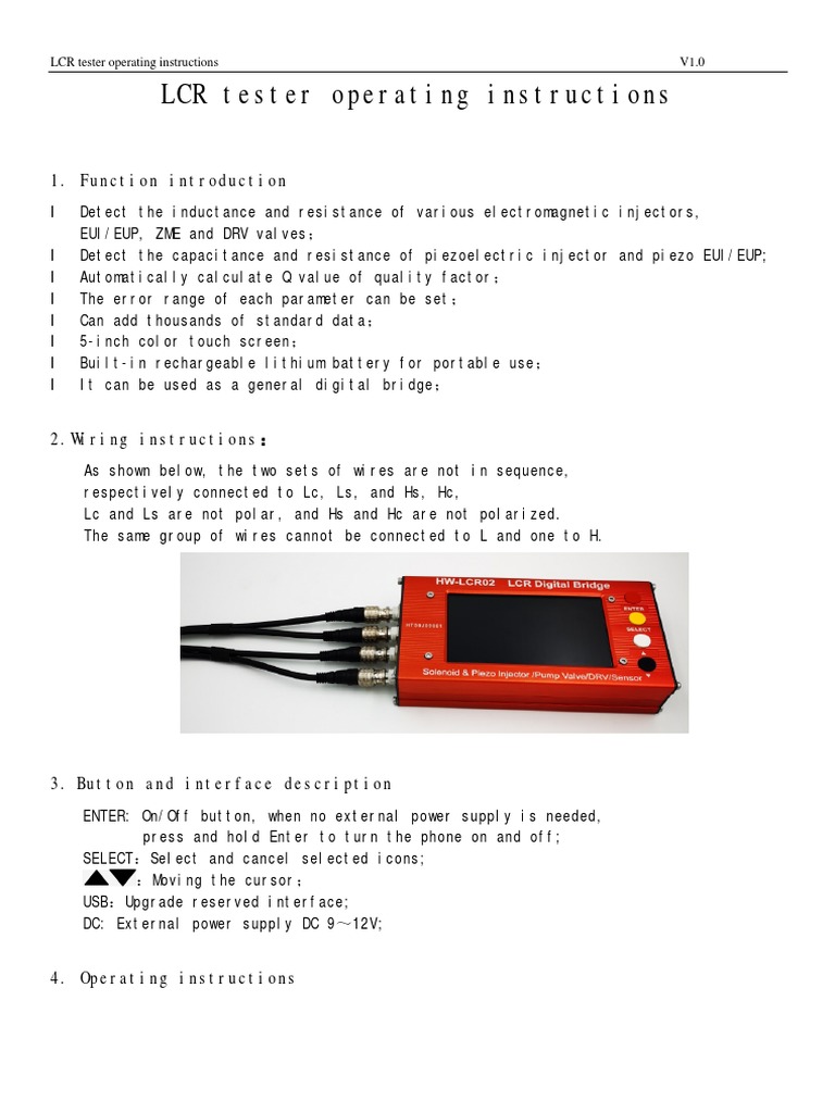 LCR Tester Operating Instructions: 1. Function Introduction | PDF ...