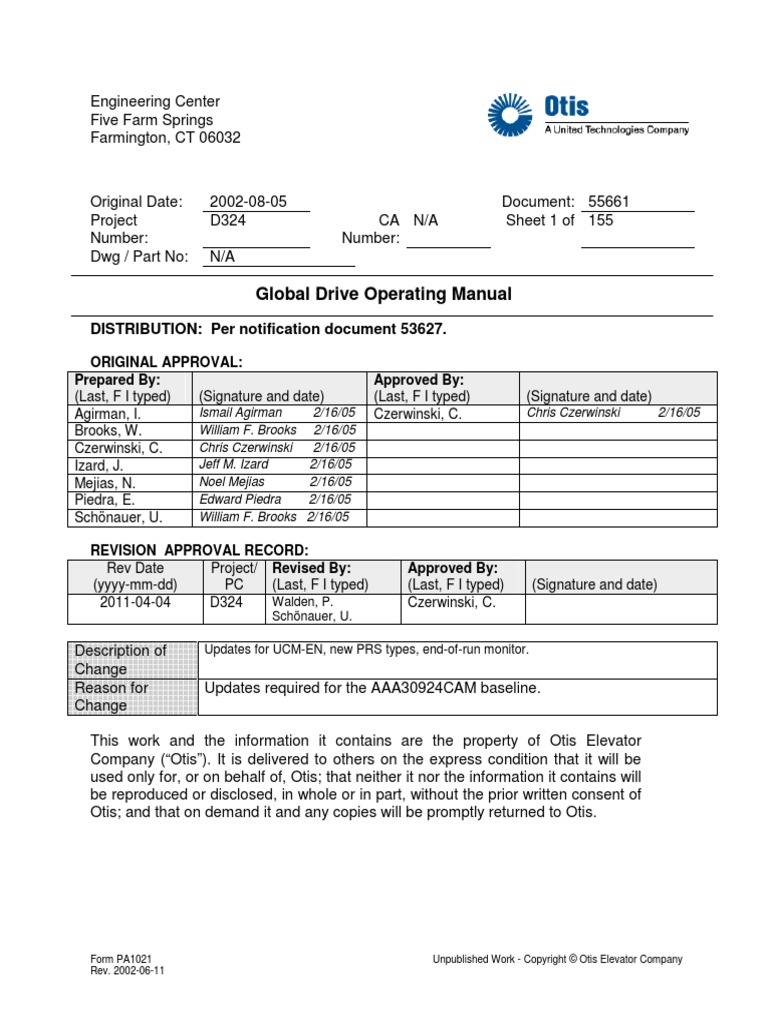 Global Drive Operating Manual: DISTRIBUTION: Per Notification Document ...