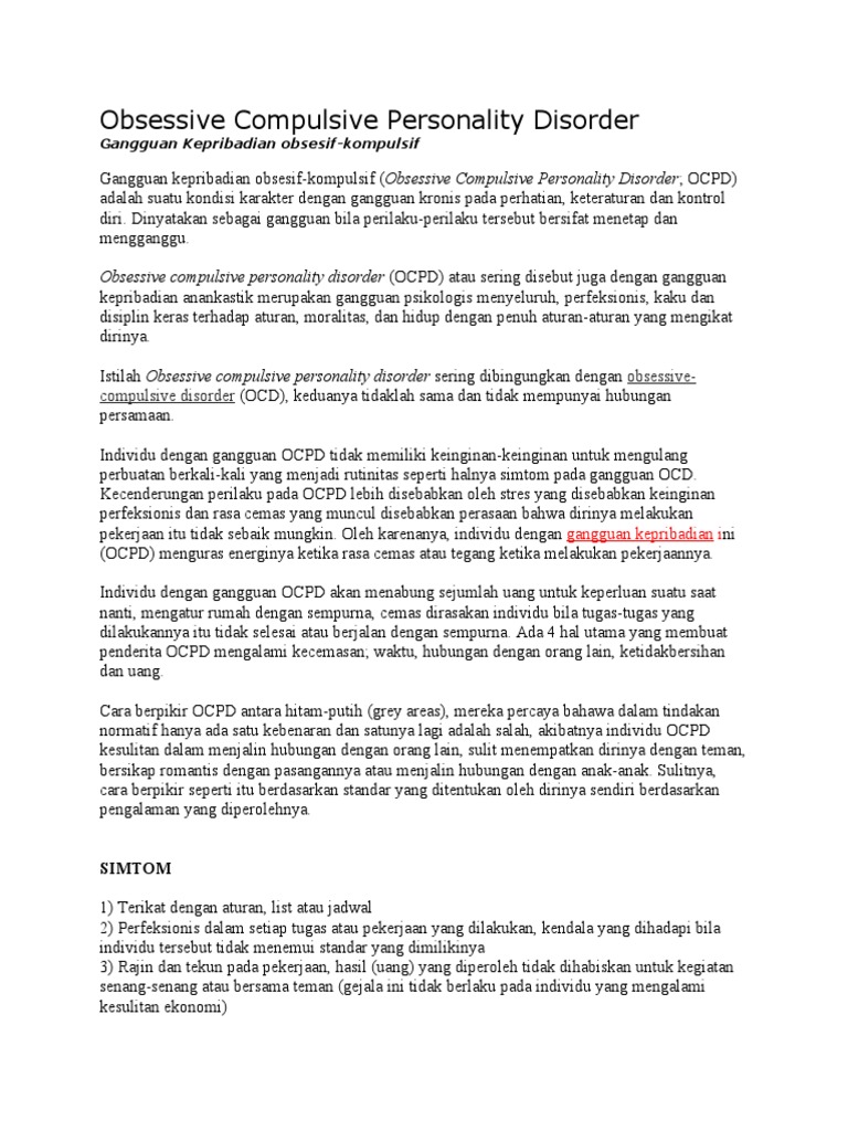 Obsessive Compulsive Personality Disorder | PDF | Pengembangan Diri