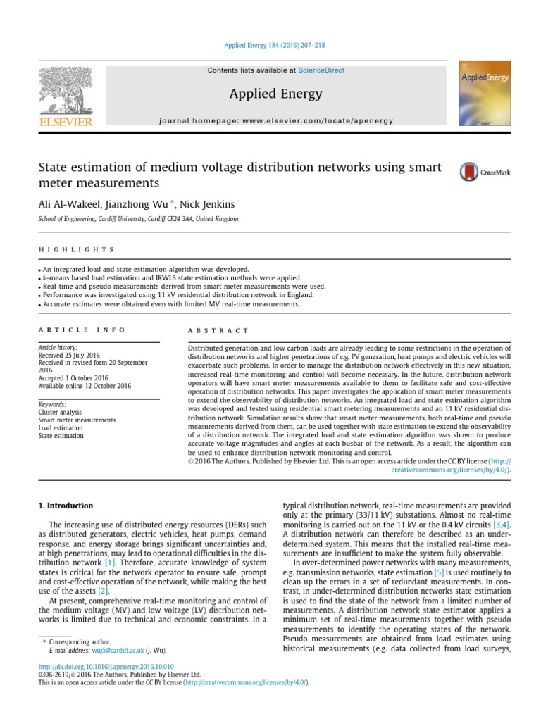 State Estimation of Medium Voltage Distribution Networks Using Smart Meter Measurements | PDF ...
