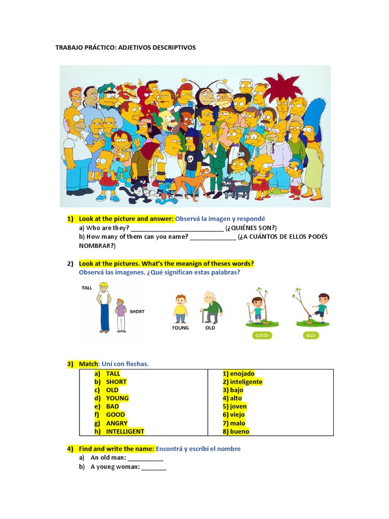 Trabajo Práctico - Adjetivos Descriptivos | PDF