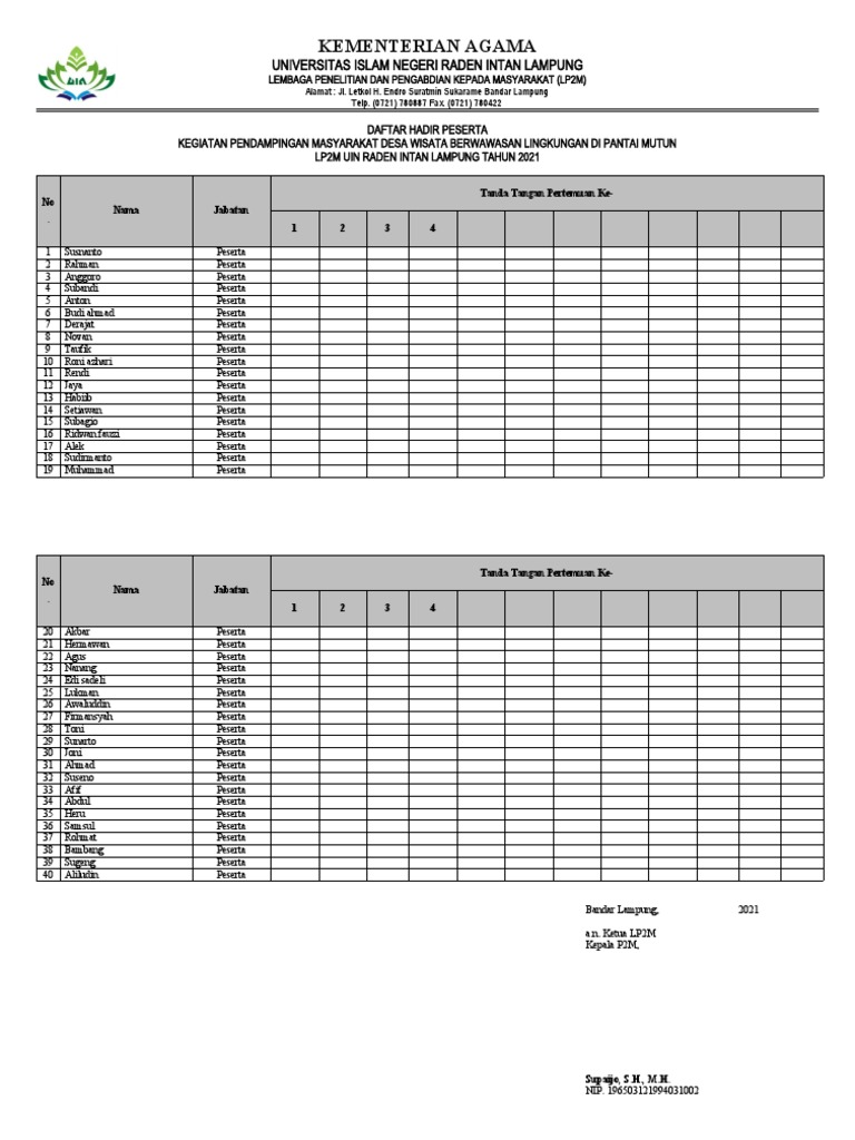 Absensi Kegiatan Pengabdian 2021 | PDF