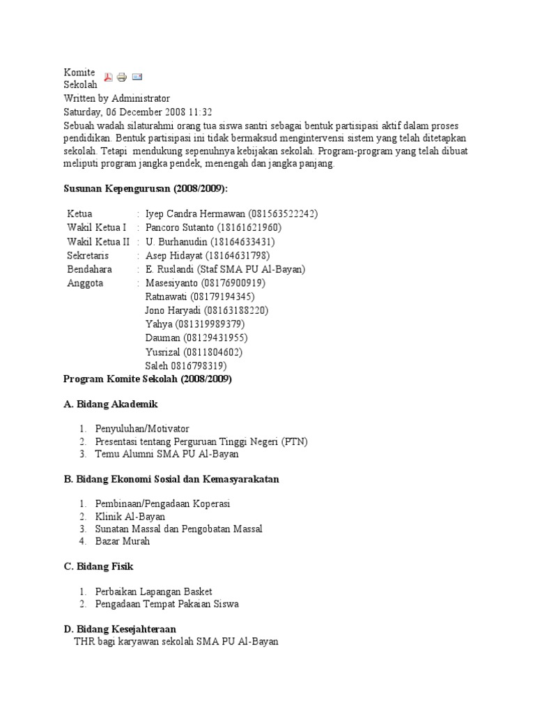 Program Komite Sekolah 2008/2009 | PDF | Pengembangan Diri