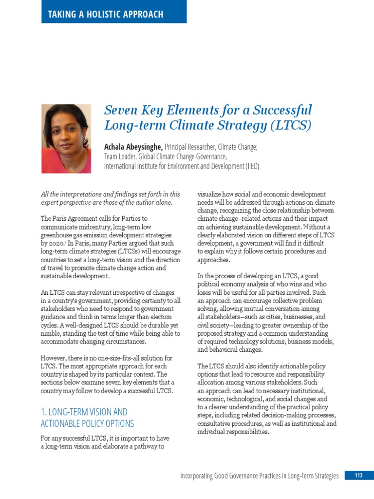 Seven Key Elements For A Successful Long-Term Climate Strategy (LTCS ...