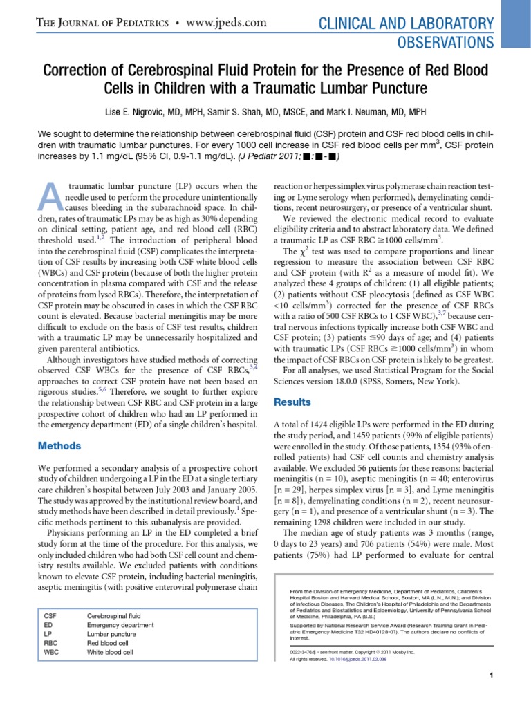 Correction Traumatic LP | PDF | Cerebrospinal Fluid | Meningitis