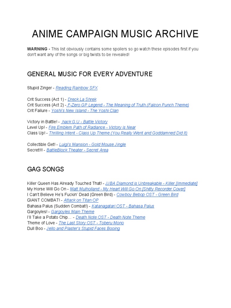 Anime Campaign Jukebox Archive | PDF