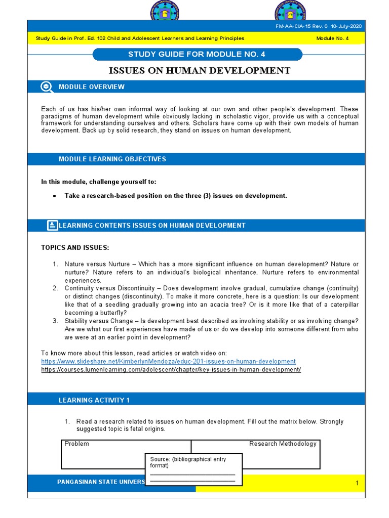 Prof Ed 102 SG 4 | PDF | Developmental Psychology | Nature Versus Nurture