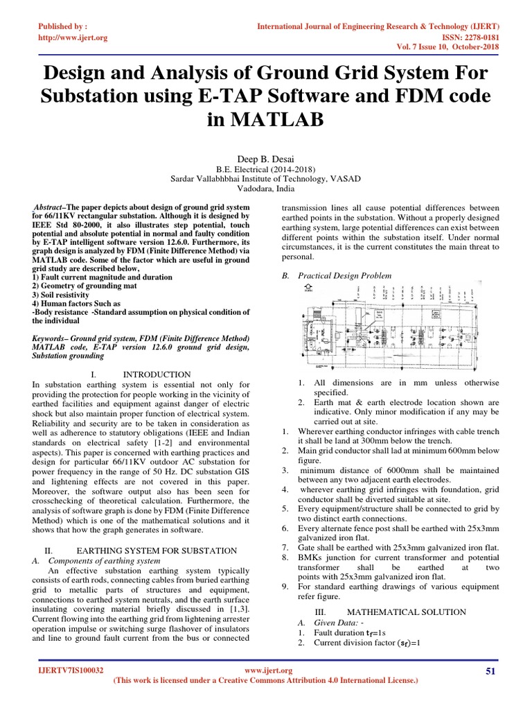 Design and Analysis of Ground Grid System For Substation Using e Tap Software and FDM Code in ...