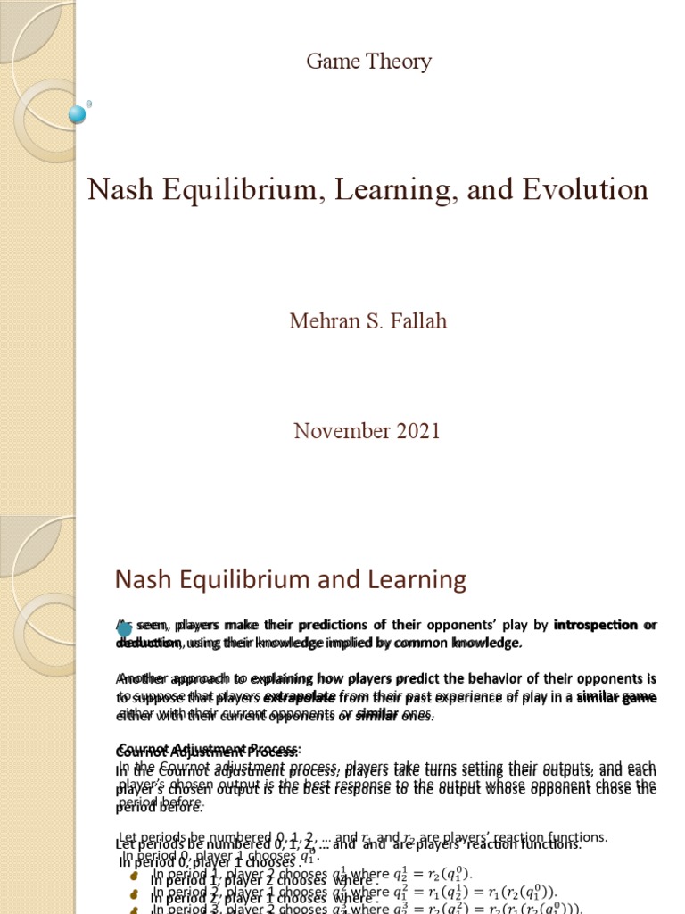 Game Theory Nash Equilibrium and Learning | PDF | Mathematical And ...