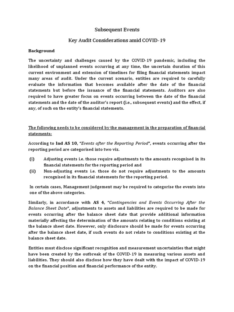 Subsequent Events Guidance COVID | Download Free PDF | Auditor's Report ...