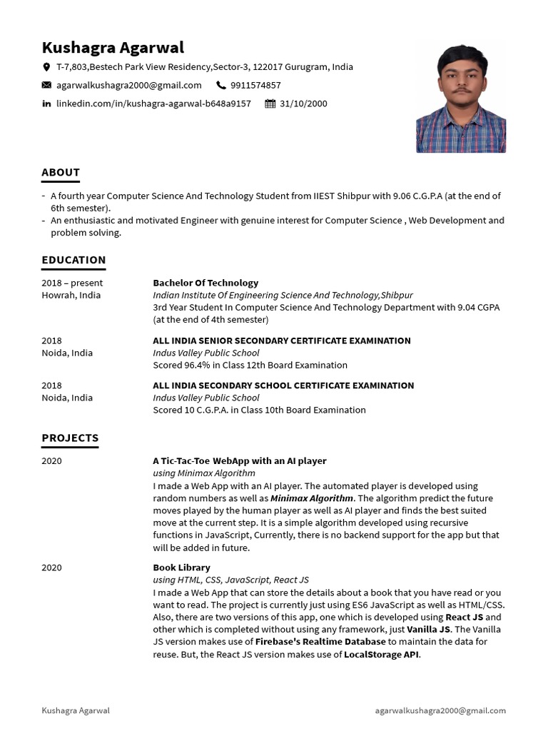 Kushagra Agarwal Resume | PDF | Web Application | Java Script