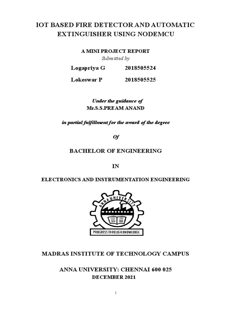 Iot Based Fire Detector and Automatic Extinguisher Using Nodemcu | PDF ...