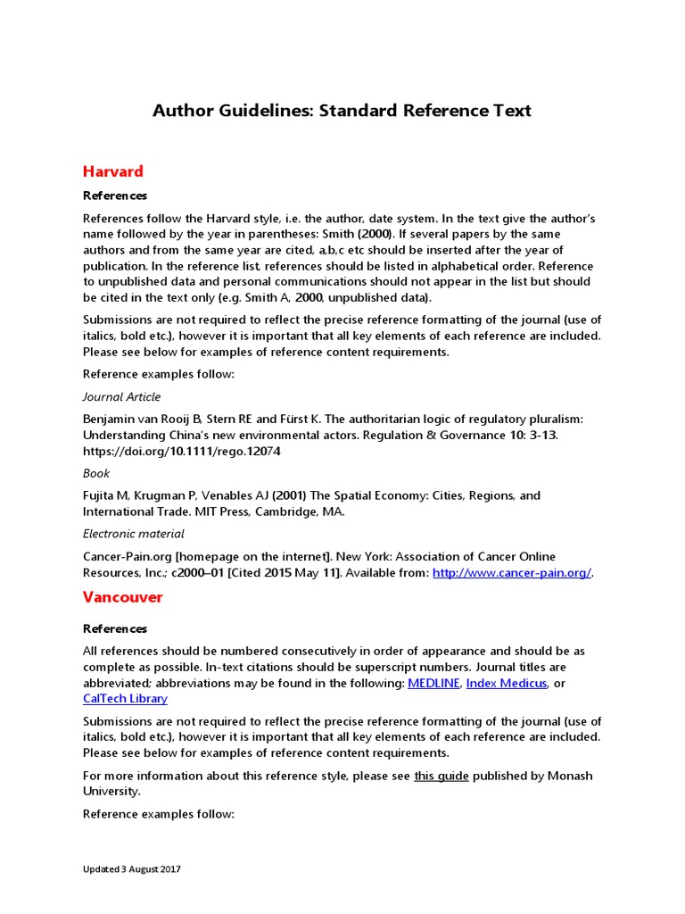 Author Guidelines Standard Reference Text | PDF | Citation | Note ...