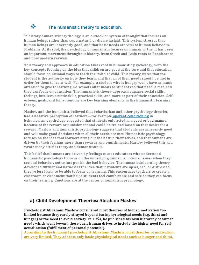 Humanistic Approach To Education | PDF | Humanistic Psychology | Psychology