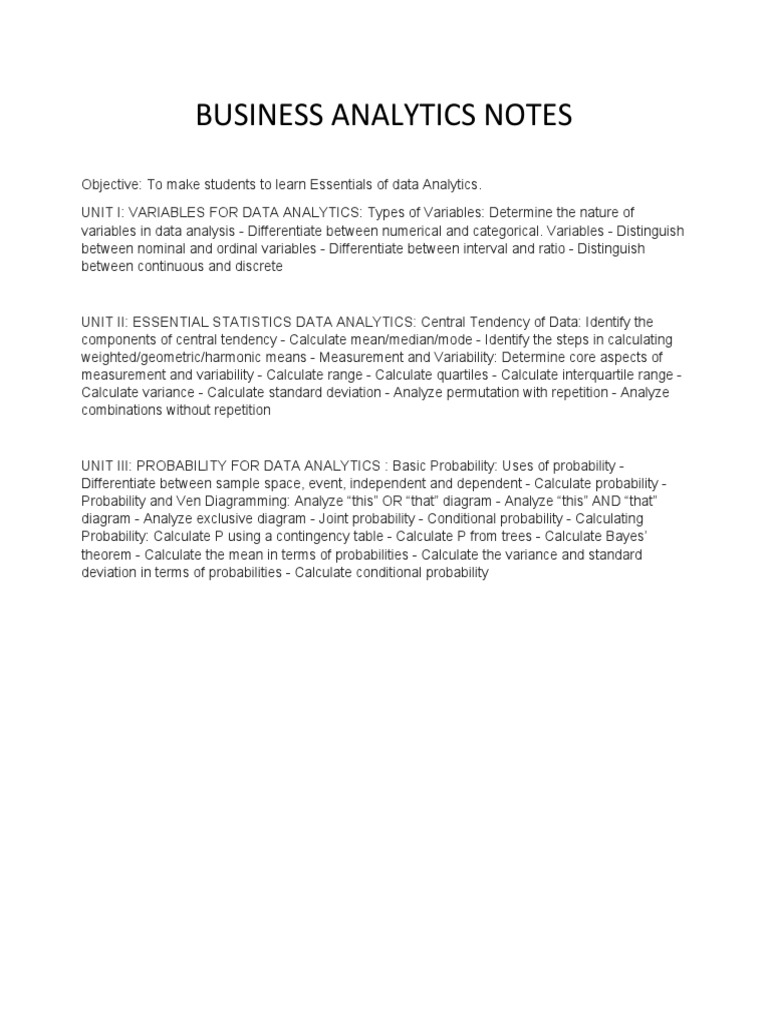 Business Analytics Notes | PDF | P Value | Mean