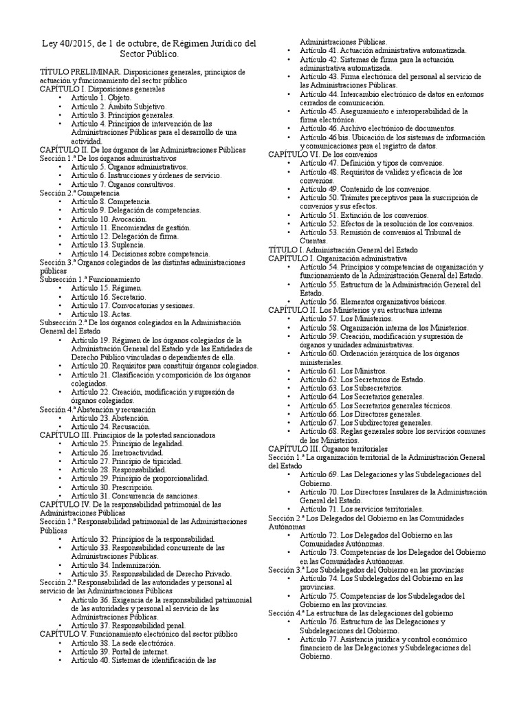 Esquema Estructura Básica Ley 40.2015 | PDF | Administración Pública | Gobierno