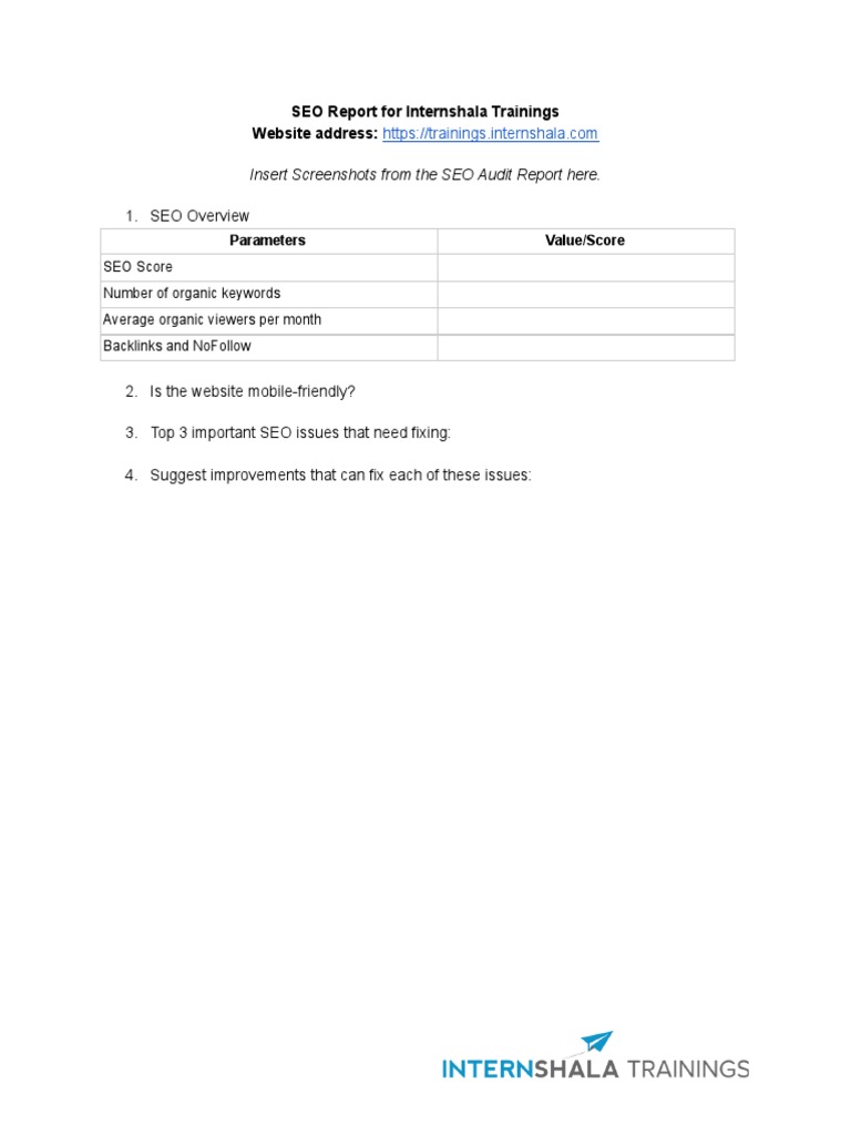 Template - SEO Report For Internshala Trainings | PDF | Business
