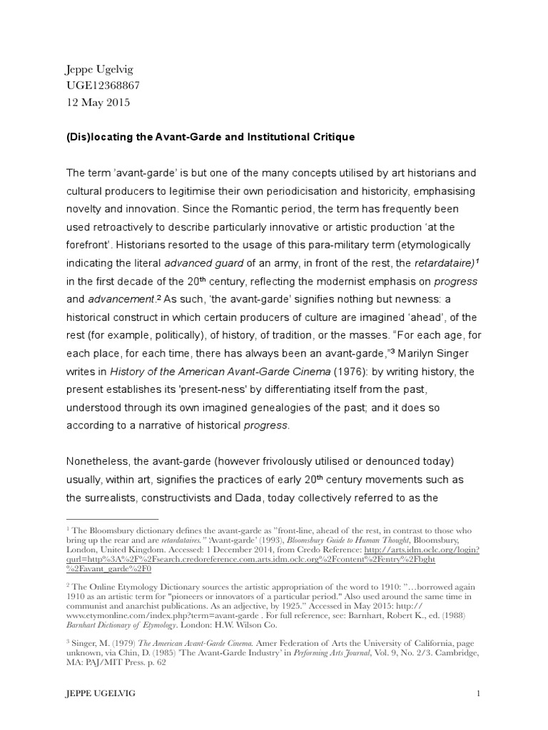 Dis Locating The Avant Garde and Instit | PDF | Discourse | Avant Garde