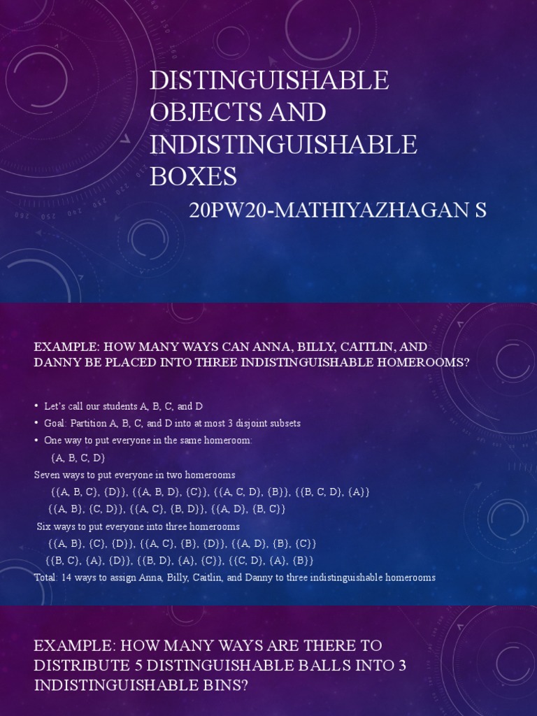 Distinguishable Objects in Indistinguishable Boxes | PDF | Discrete Mathematics | Mathematics