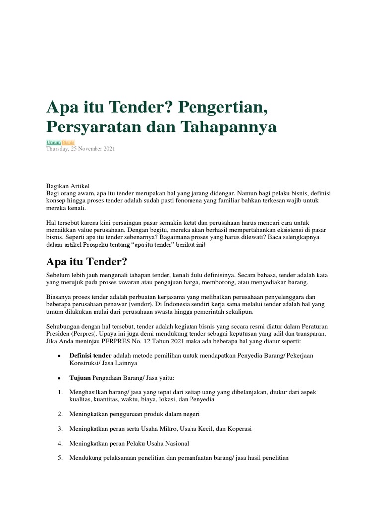 Apa Itu Tender | PDF